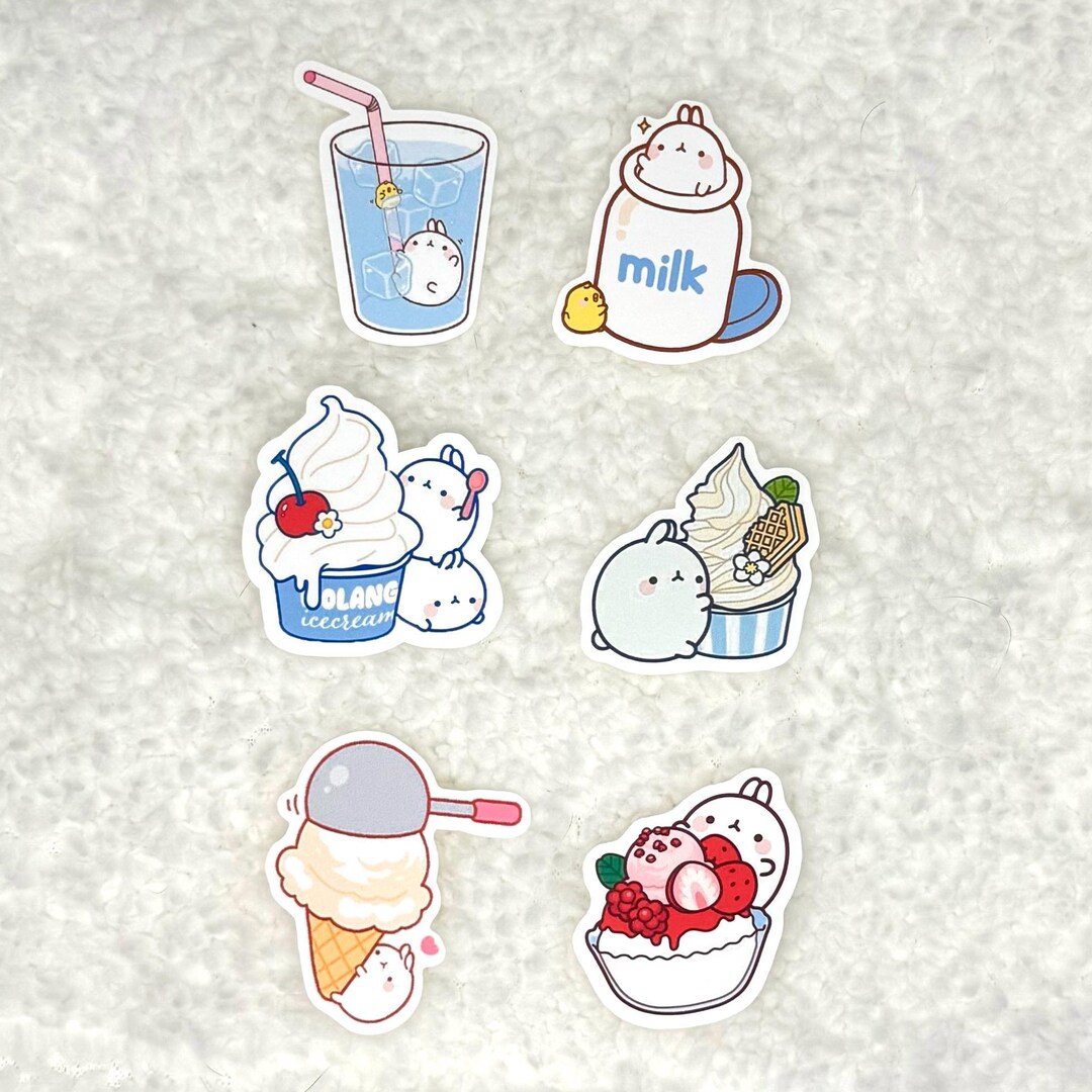 Cute Food Ice Cream Molang Stickers, Milk Molang, Strawberry Molang ...