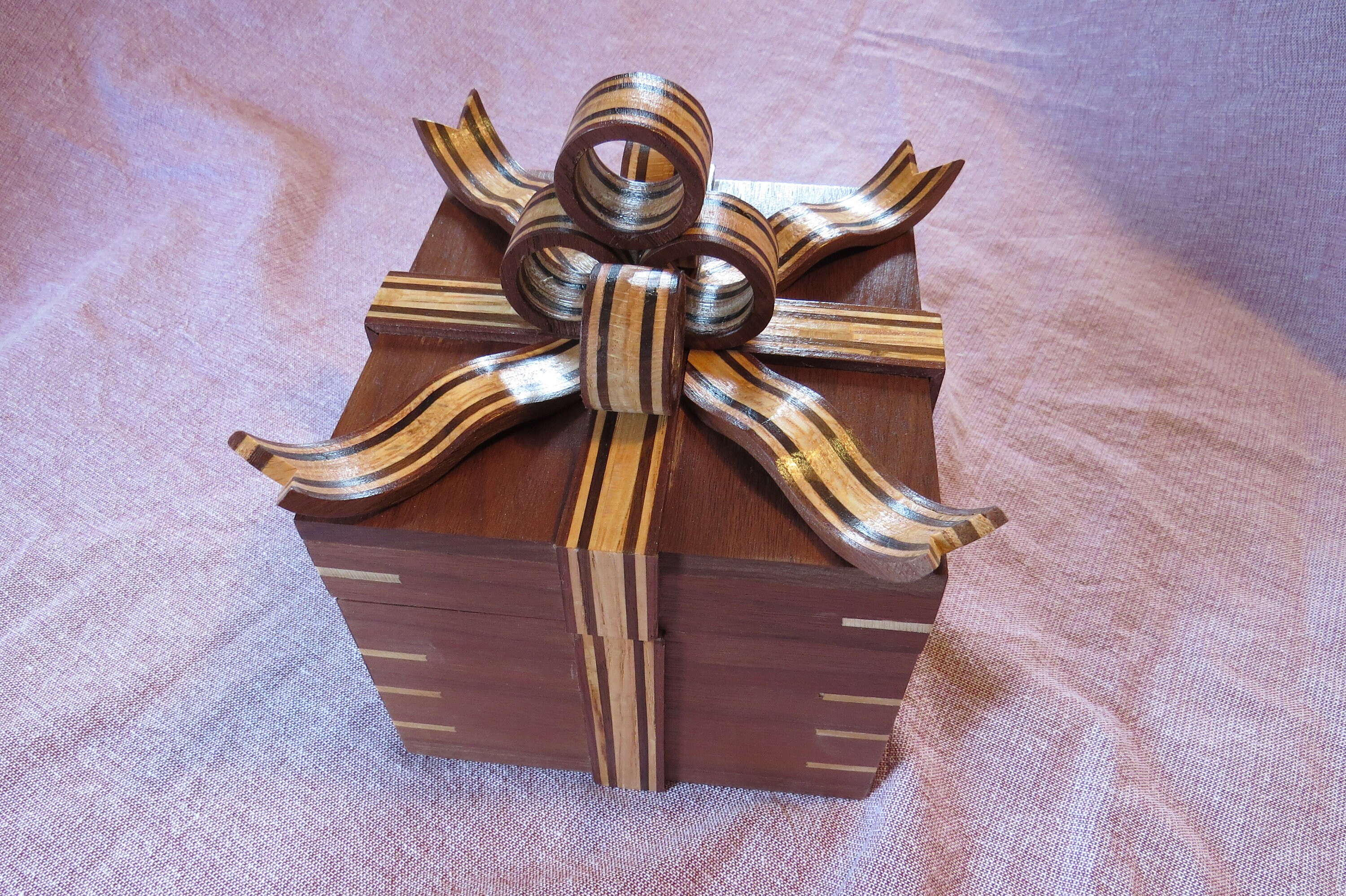 Walnut and Oak, Wooden Keepsake Box, 6x6 Ribboned Lid, Cedar Lined ...