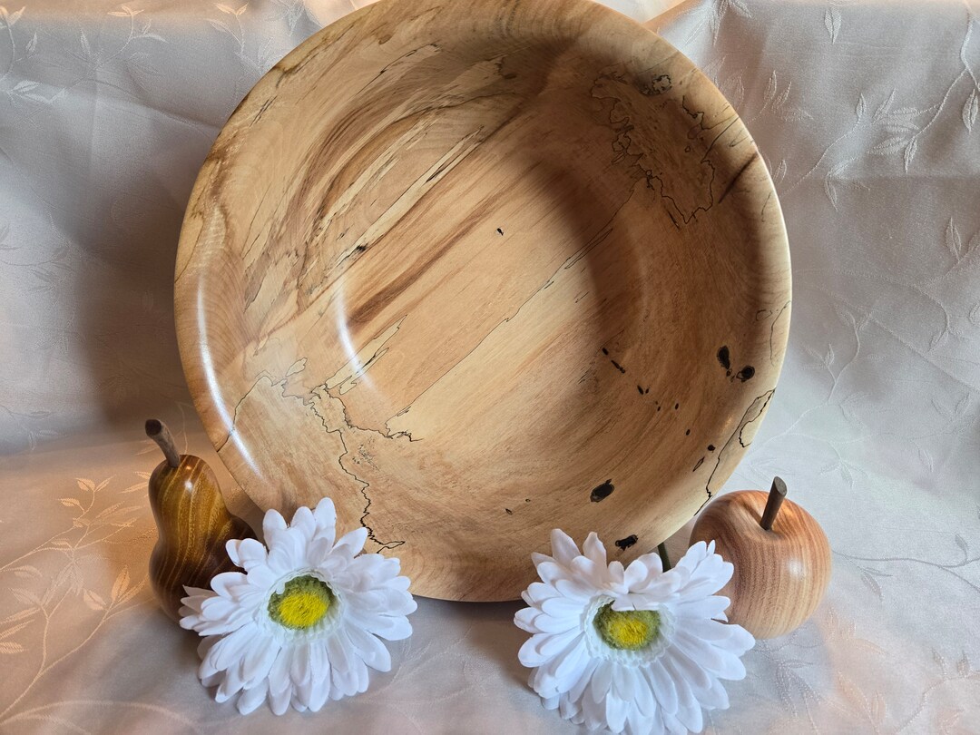 Large Spalted Maple Wood Bowl, Lathe Turned, Handmade, Beautiful Unique ...