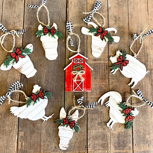Farmhouse Rae Dunn Inspired Wood Cut Christmas Ornaments | Etsy