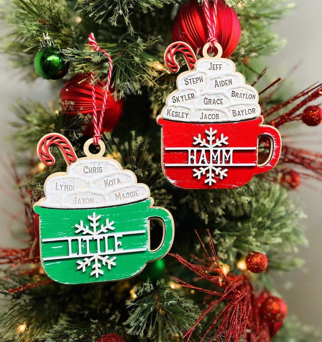 Personalized Hot Cocoa Family Mug Christmas Ornaments, Custom Family ...