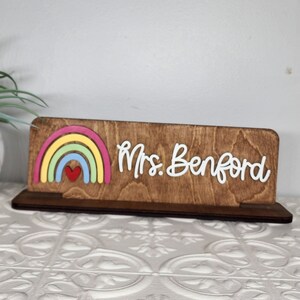Personalized Teacher Desk Name Plate: Wooden Rainbow Decor - Etsy