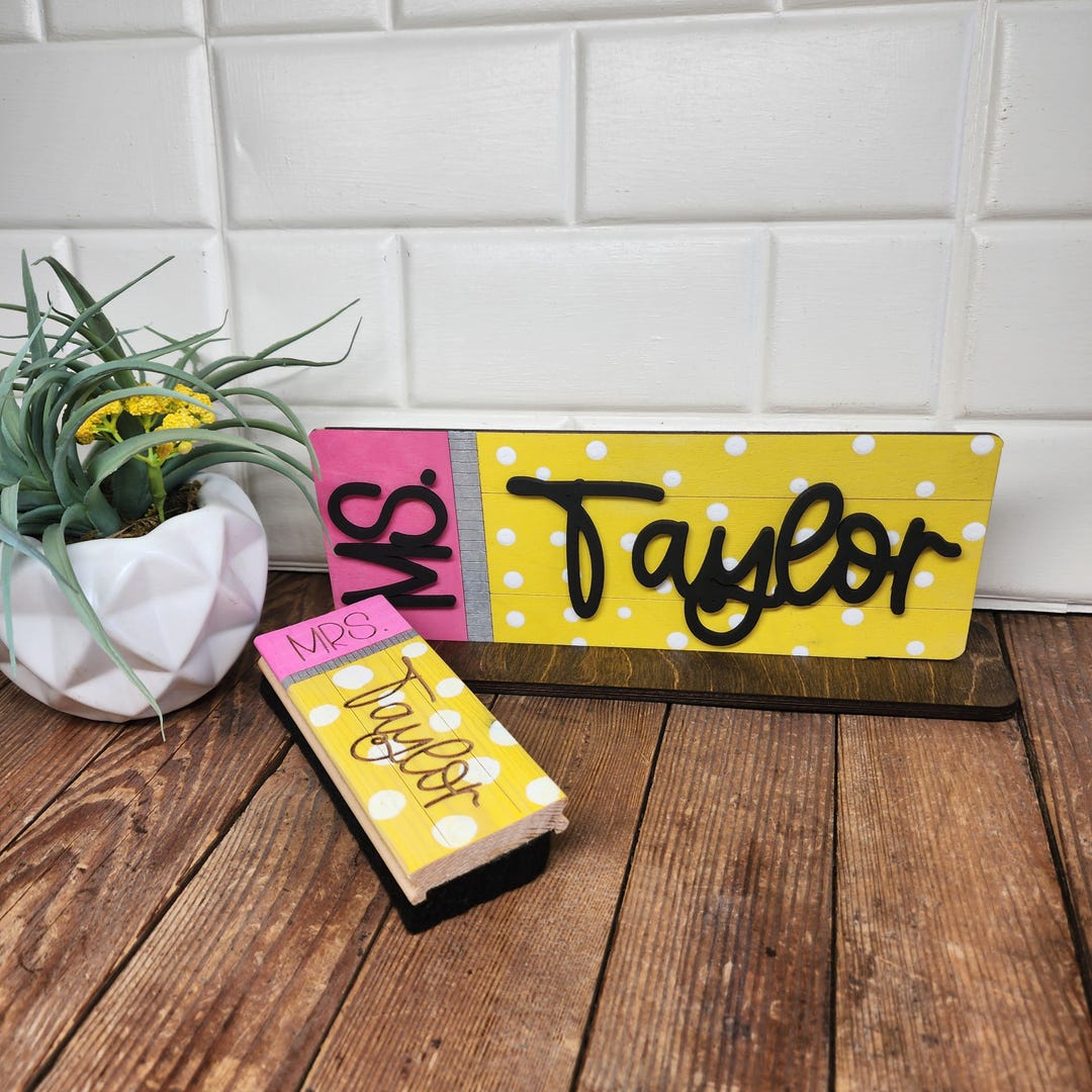 Personalized Pencil Desk Name Plate and Matching Eraser Gift Set ...