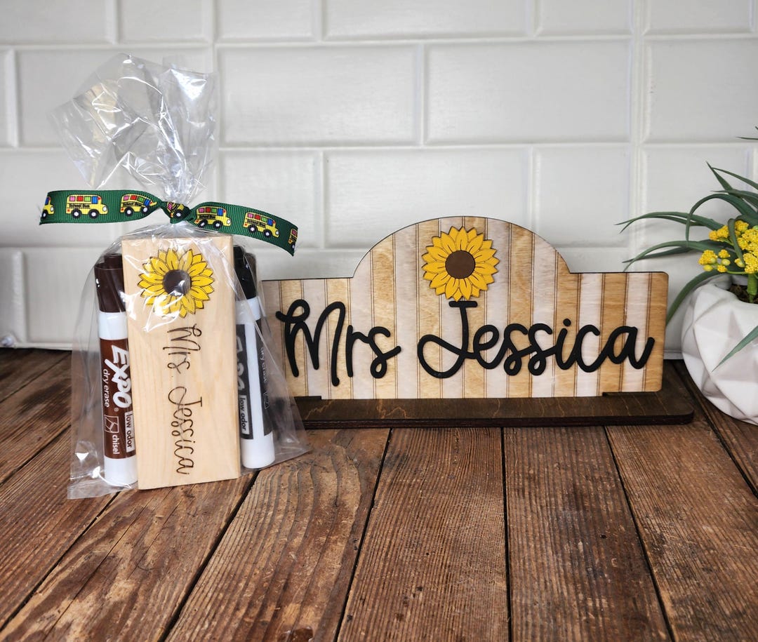 Teacher Appreciation Gift Set Bundle - Personalized Sunflower Desk Name ...