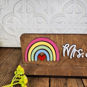 Personalized Teacher Desk Name Plate: Wooden Rainbow Decor - Etsy