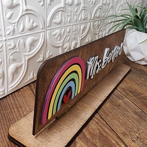 Personalized Teacher Desk Name Plate: Wooden Rainbow Decor - Etsy