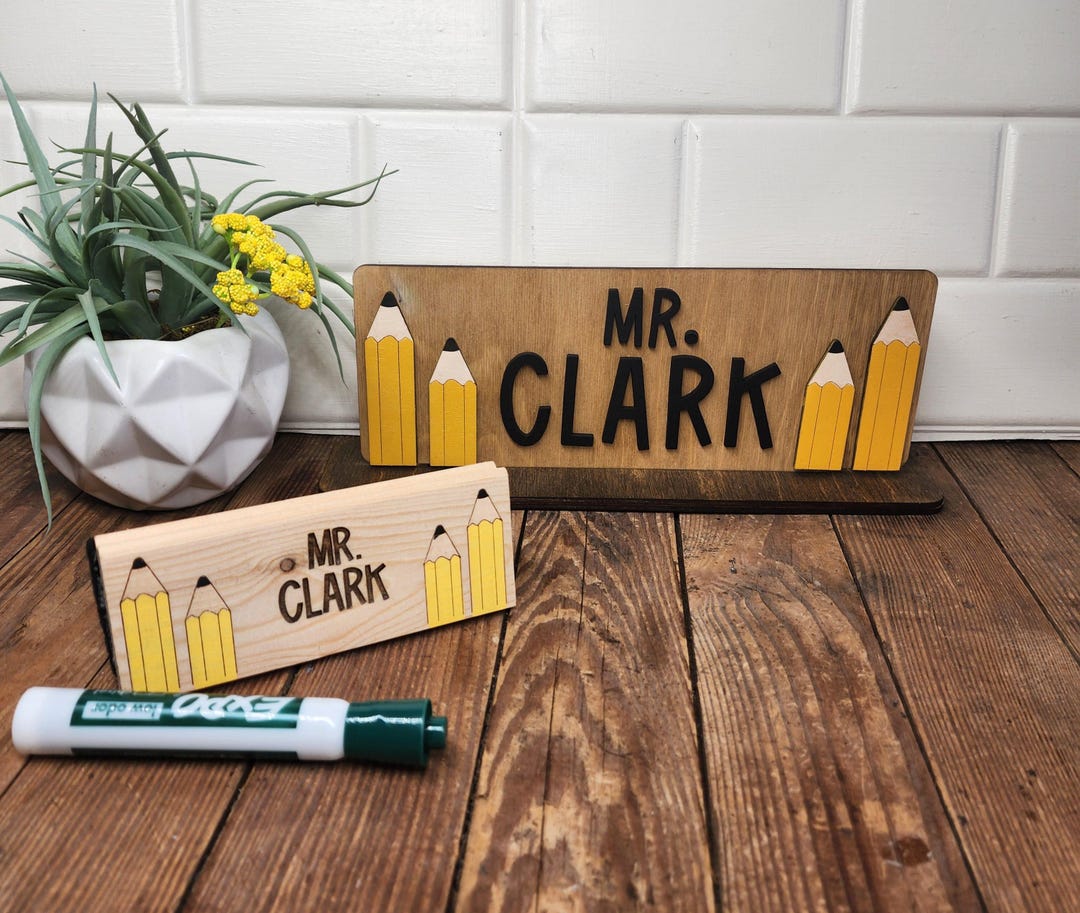 Personalized Pencil Desk Name Plate and Matching Eraser Gift Set ...