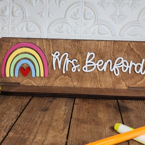 Personalized Teacher Desk Name Plate: Wooden Rainbow Decor - Etsy