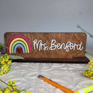 Personalized Teacher Desk Name Plate: Wooden Rainbow Decor - Etsy