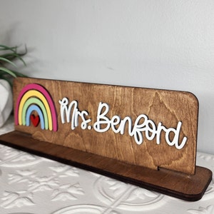 Personalized Teacher Desk Name Plate: Wooden Rainbow Decor - Etsy