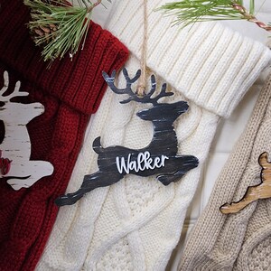 Personalized Reindeer Christmas Stocking Tag: Wooden Name Ornament - Etsy