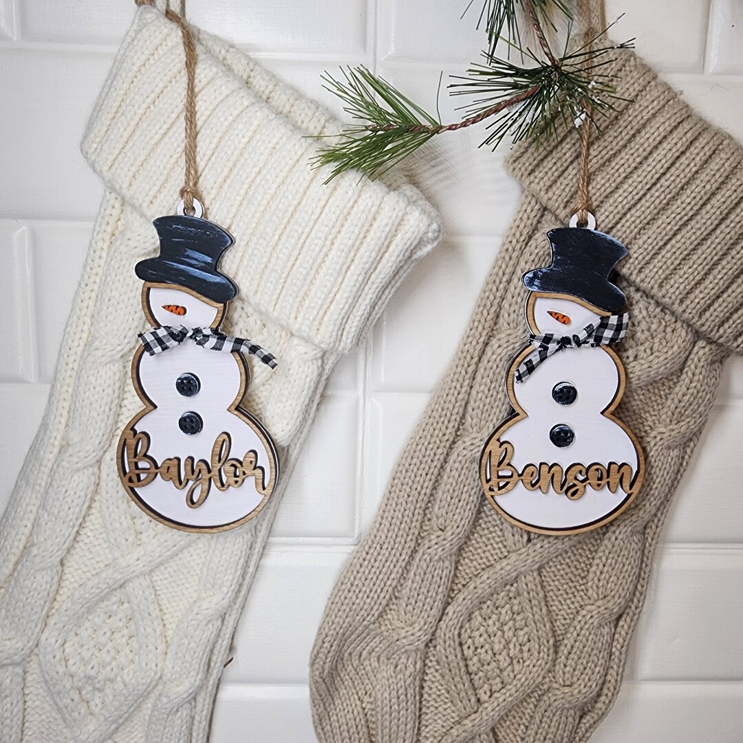 Personalized Snowman Stocking Tags, Wooden Name Stocking Tags ...