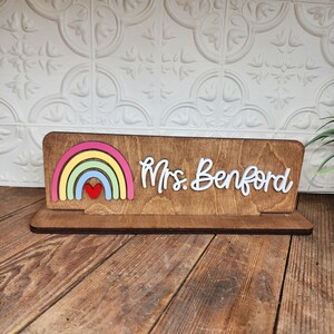 Personalized Teacher Desk Name Plate: Wooden Rainbow Decor - Etsy