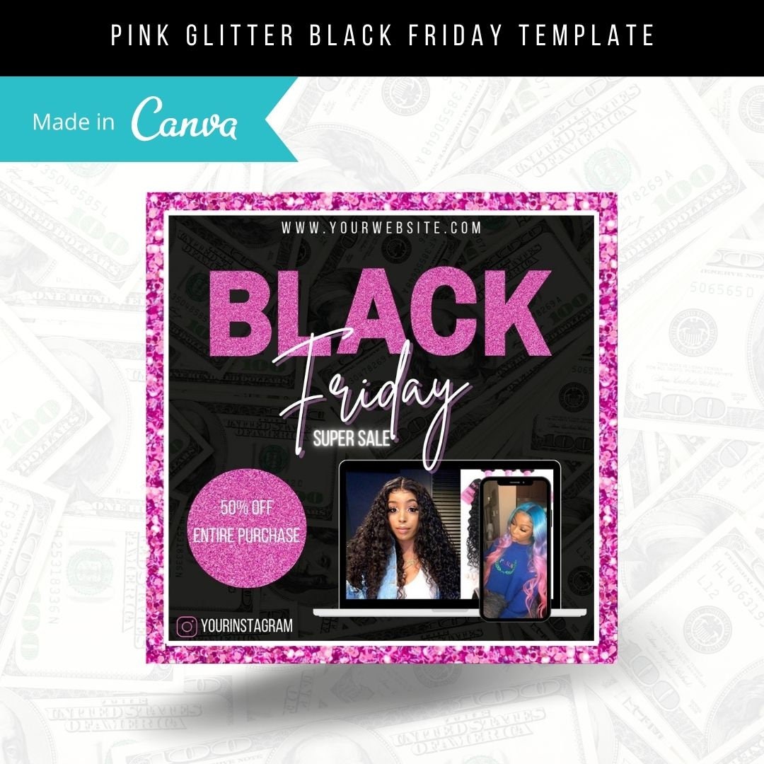 Pink Glitter Black Friday Sale Flyer for Instagram Boutique - Etsy
