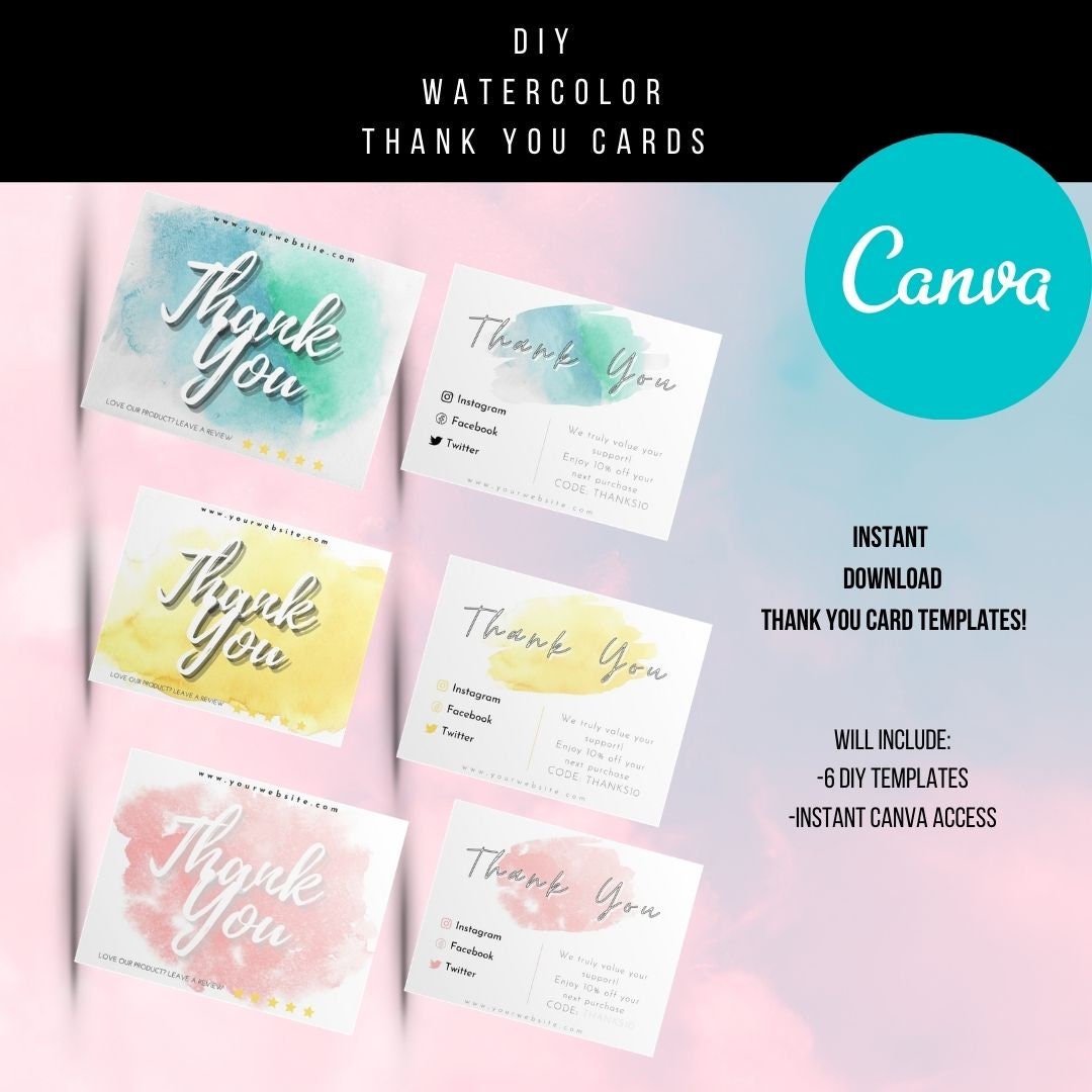 3 DIY Thank You Watercolor Template Bundle - Etsy