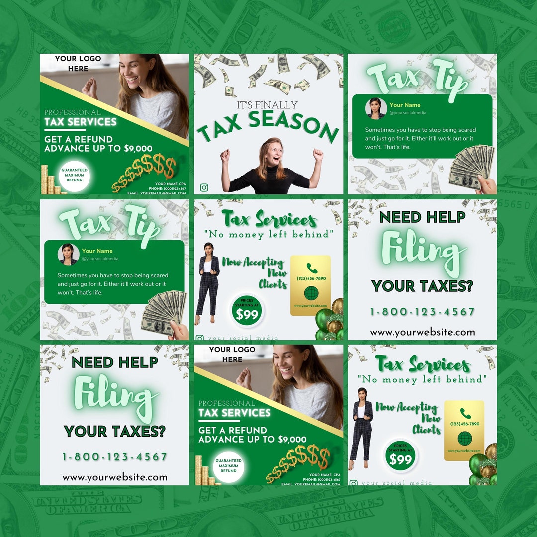 5 Tax Prep Pre-made Templates, Tax Season Marketing and Sale, Income ...