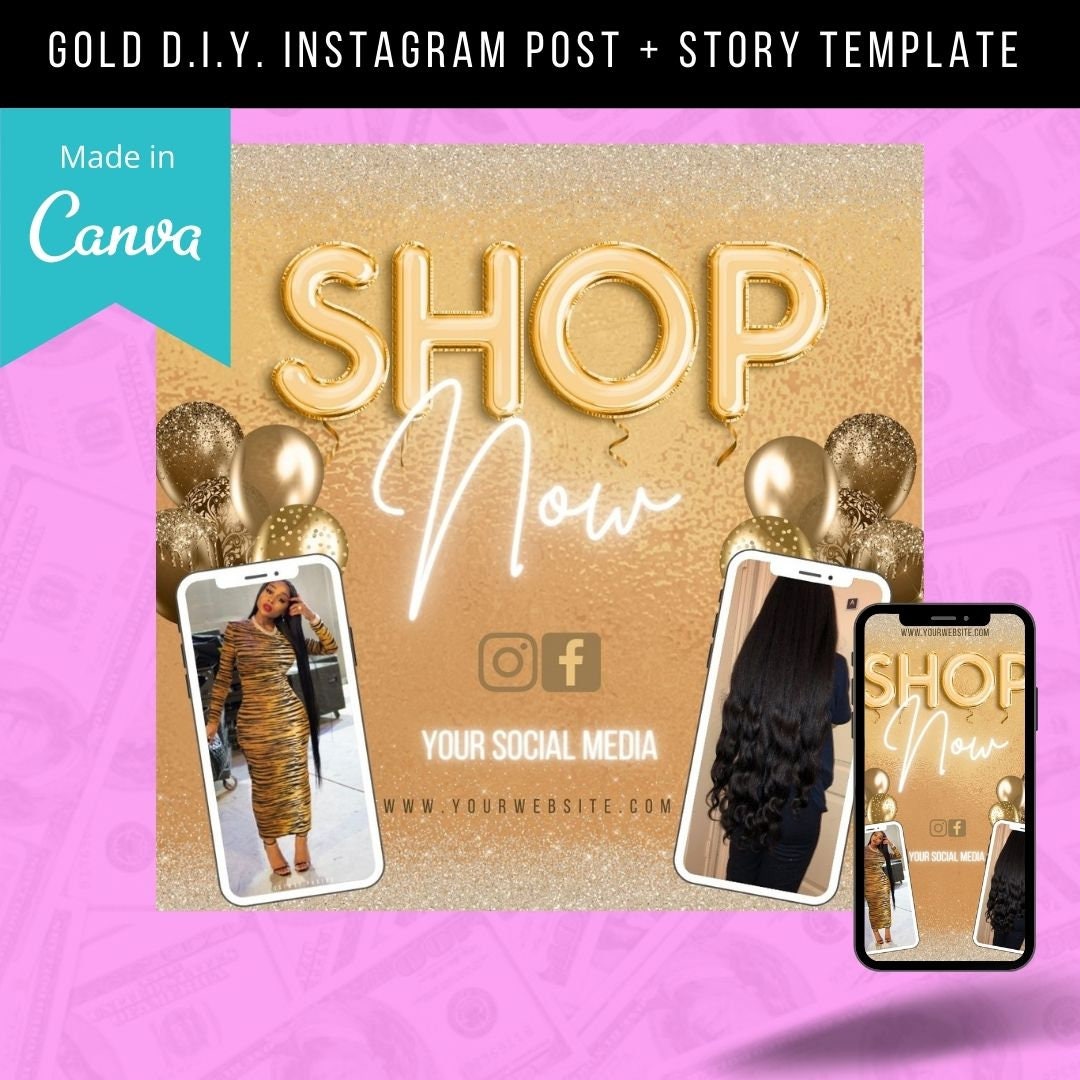 Gold D.I.Y. Instagram Post and Story Template Glitter | Etsy