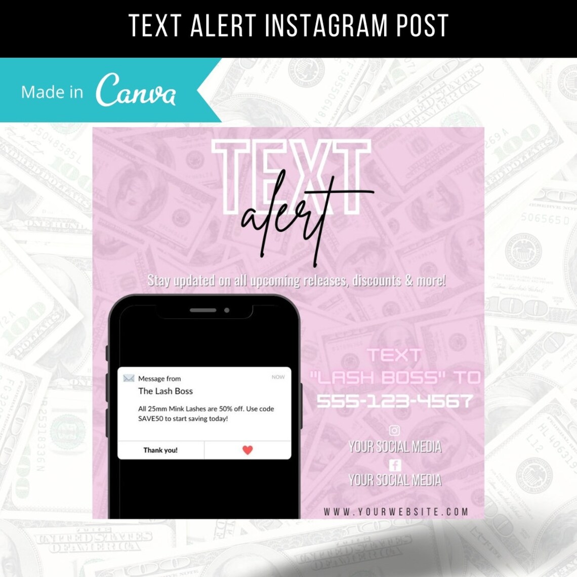 D.I.Y. Text Alert Flyer, Instagram Template for Boutique and Small ...
