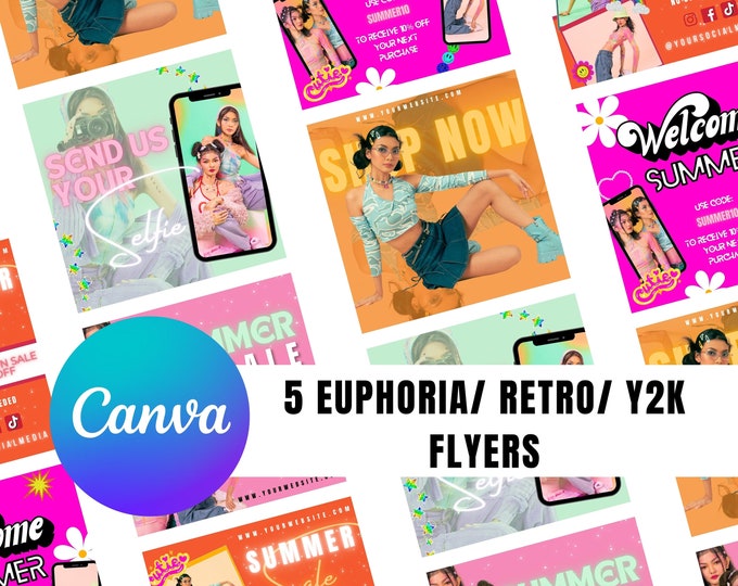 Pink Retro Social Media Post Templates, Canva Editable Instagram Flyers ...
