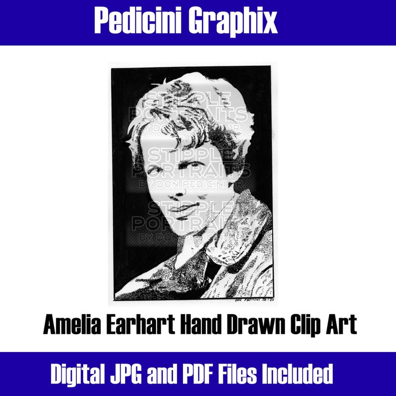 Amelia Earhart Digital Clip Art Hand Drawn JPG and PDF - Etsy