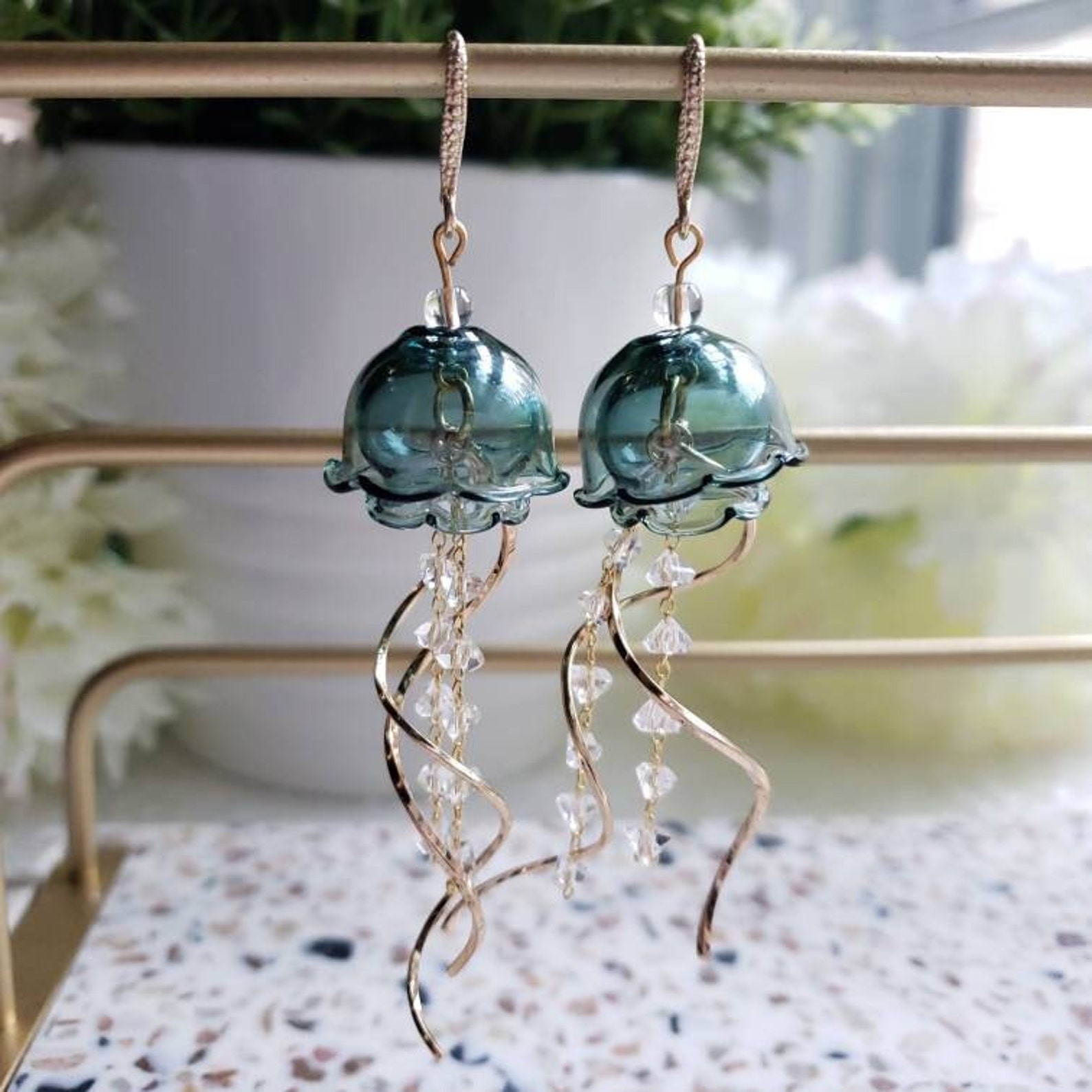 Jellyfish Earrings Glass Dangle Earrings - Etsy