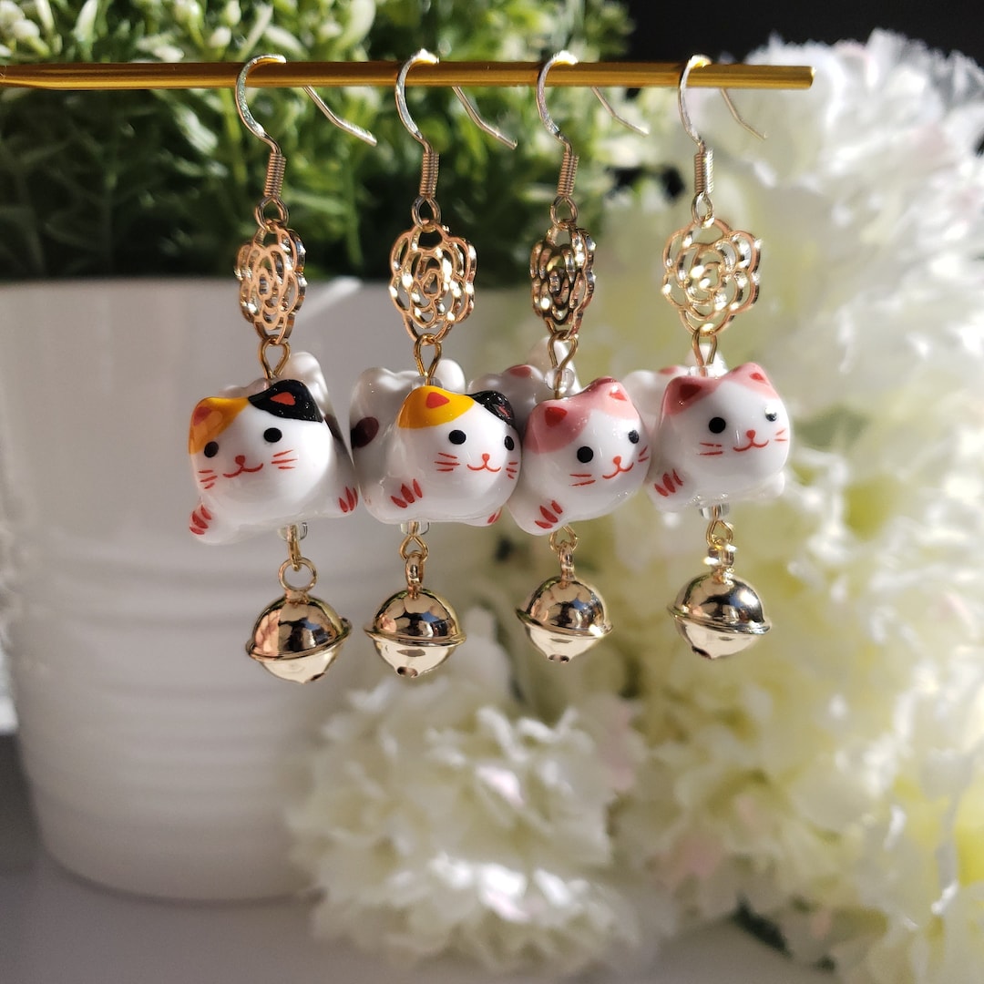 Kitty Cat Ringing Bell Earrings, Fun and Lovely Drop Earrings - Etsy