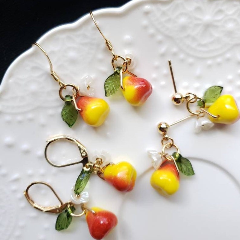 Pear Earrings Glass Pear Drop Earrings Food Earrings Fruit - Etsy