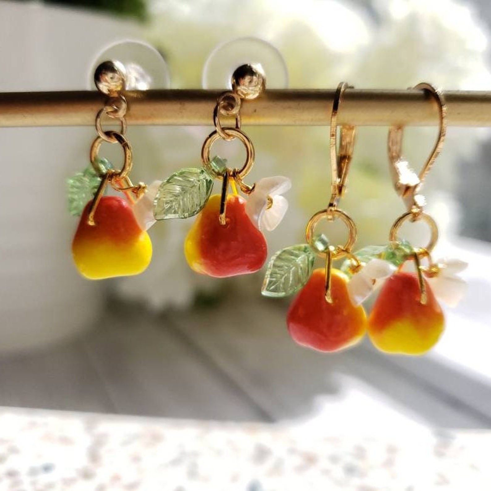 Pear Earrings Glass Pear Drop Earrings Food Earrings Fruit - Etsy