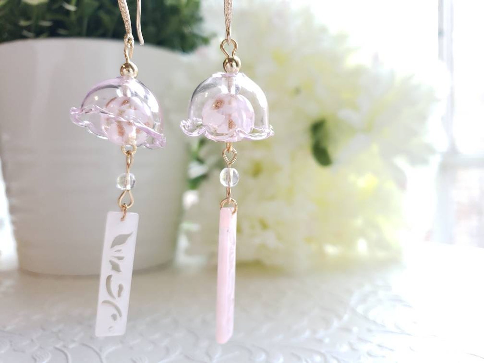 Wind Chime Earrings White Blue Purple Dangle Earrings - Etsy