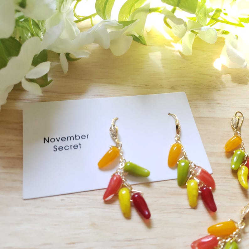 Glass Chili Pepper Earrings, Colorful Food Dangle Earrings - Etsy