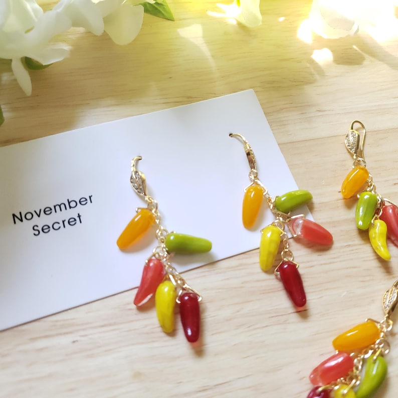 Glass Chili Pepper Earrings, Colorful Food Dangle Earrings - Etsy