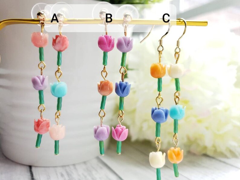 Tulip Earrings Plant Earrings Colorful Floral Drop Earrings | Etsy