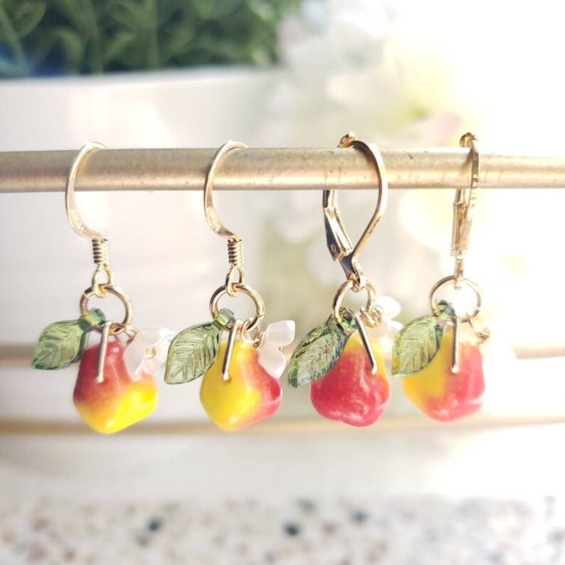 Pear Earrings Glass Pear Drop Earrings Food Earrings Fruit - Etsy