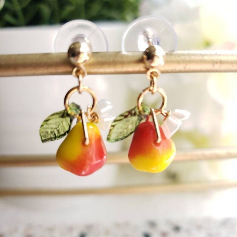 Pear Earrings Glass Pear Drop Earrings Food Earrings Fruit - Etsy