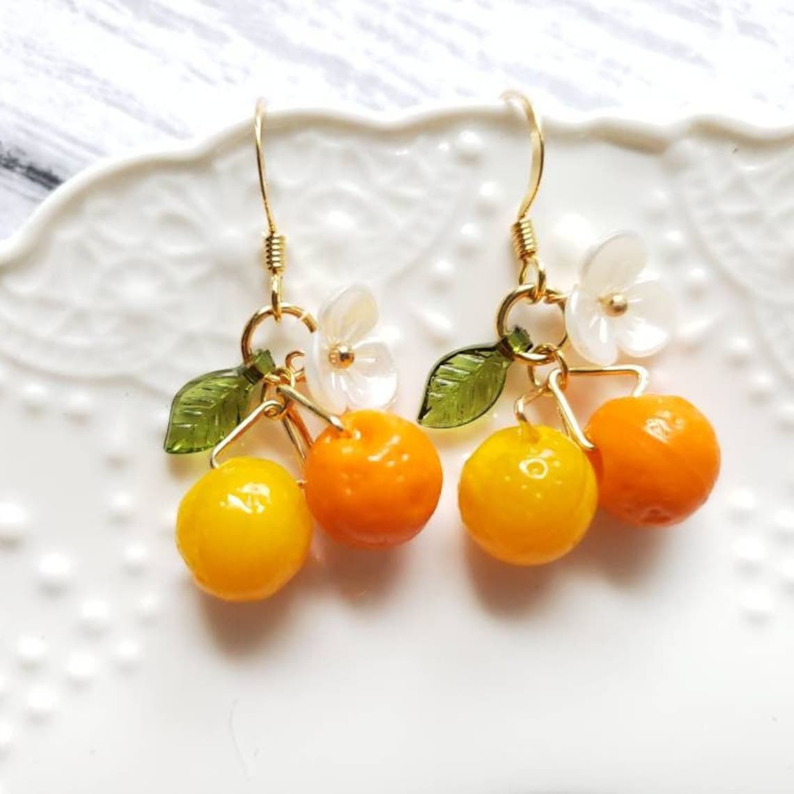 Orange Earrings Glass Yellow Orange Mandarin Drop Earrings - Etsy