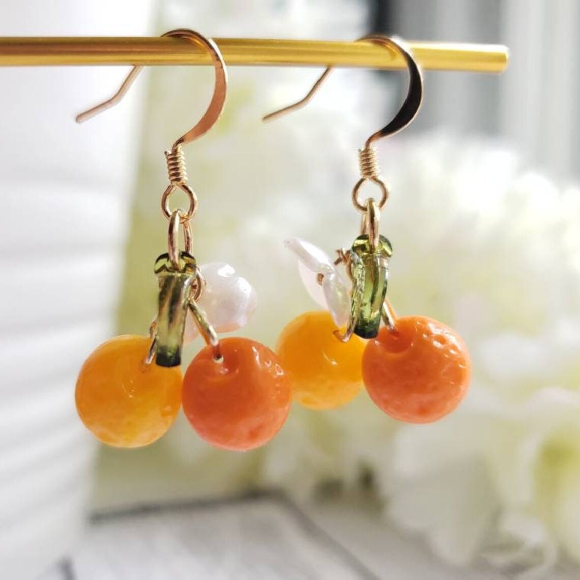Orange Earrings Glass Yellow Orange Mandarin Drop Earrings - Etsy