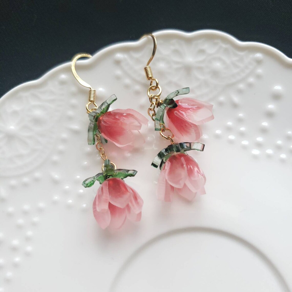 Red Floral Drop Earrings, Cute Light Weight Dangle Earrings - Etsy