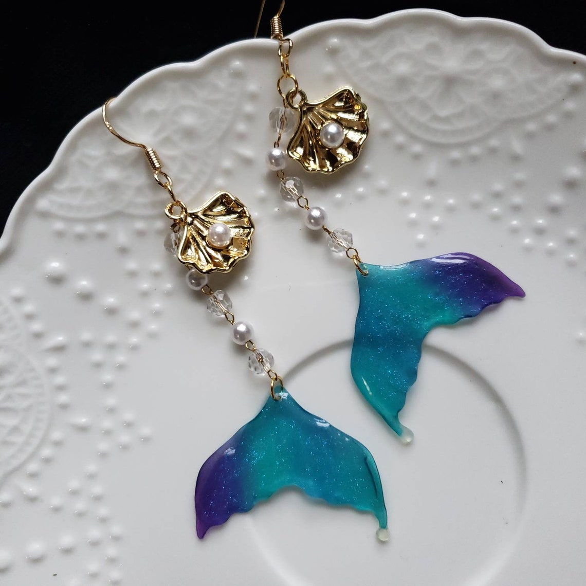 Mermaid Tail Earrings Ocean Shell Earrings Cute Drop - Etsy