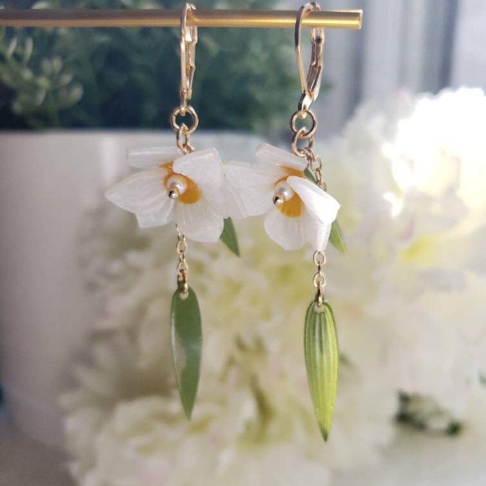 Daffodil Dangle Earrings White Daffodil Earrings Flower - Etsy