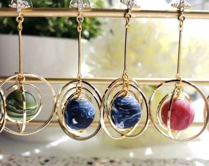 Jupiter and Saturn Planet Earrings, Galaxy Earrings, Science Stud ...