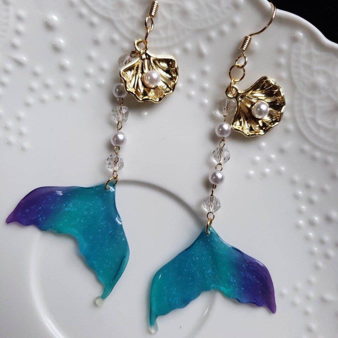 Mermaid Tail Earrings Ocean Shell Earrings Cute Drop - Etsy