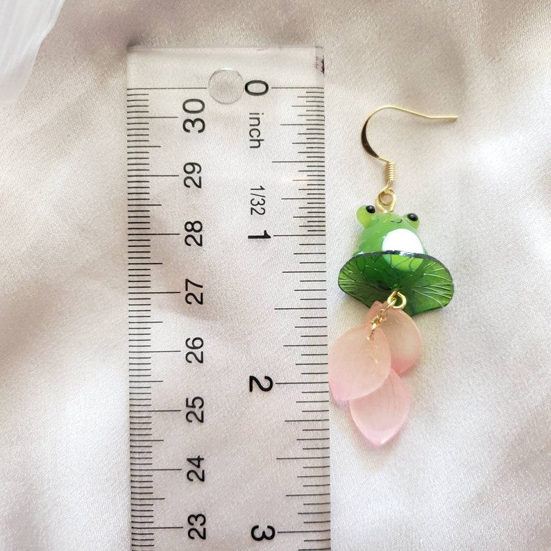 Frog on Lily Pad Earrings Frog and Floral Petals Lovely Drop - Etsy