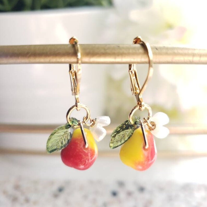 Pear Earrings Glass Pear Drop Earrings Food Earrings Fruit | Etsy