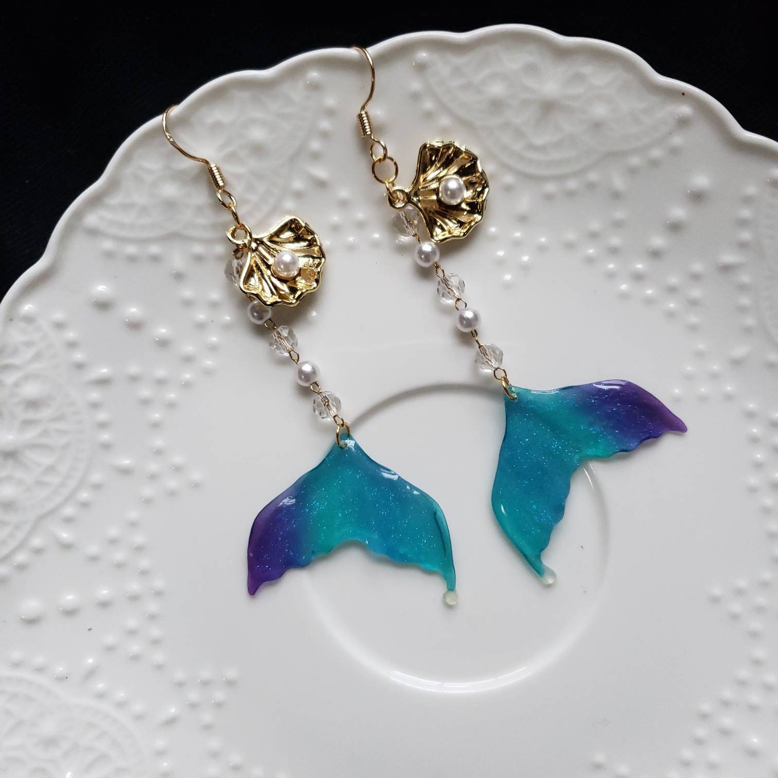 Mermaid Tail Earrings Ocean Shell Earrings Cute Drop - Etsy