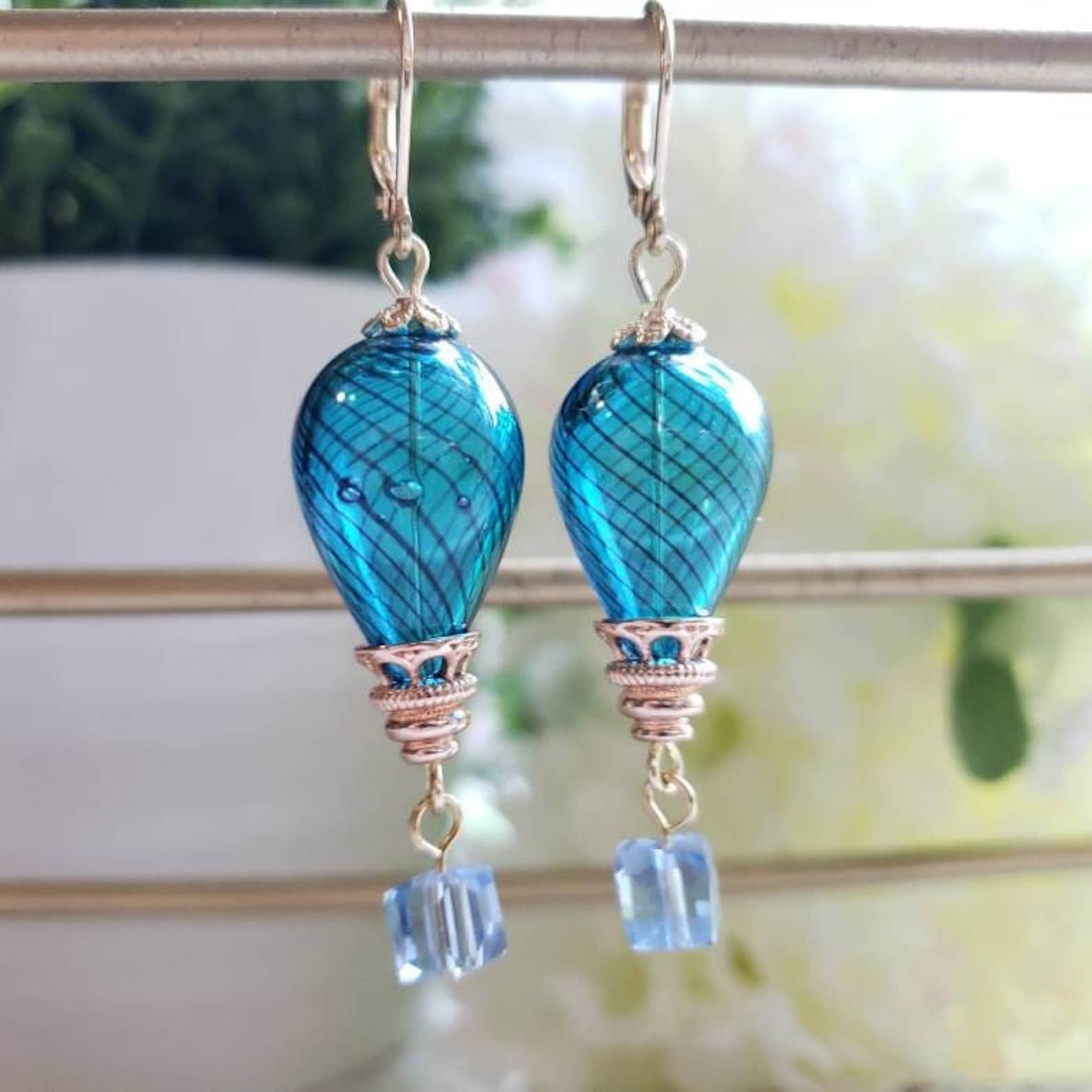Hot Air Balloon Earrings, Glass Flying Balloon Earrings, Lovely Drop ...