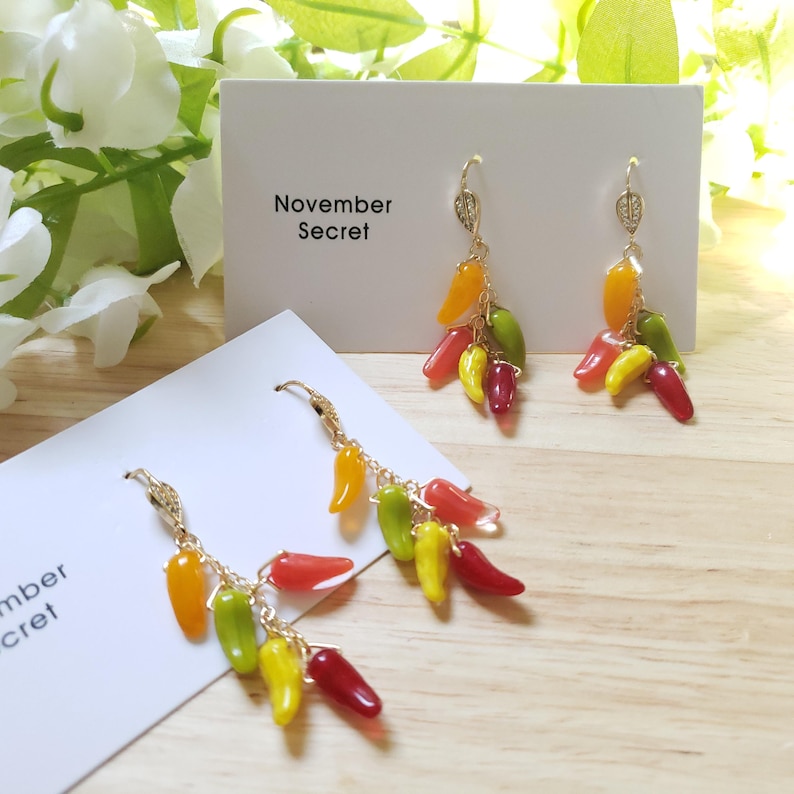 Glass Chili Pepper Earrings, Colorful Food Dangle Earrings - Etsy