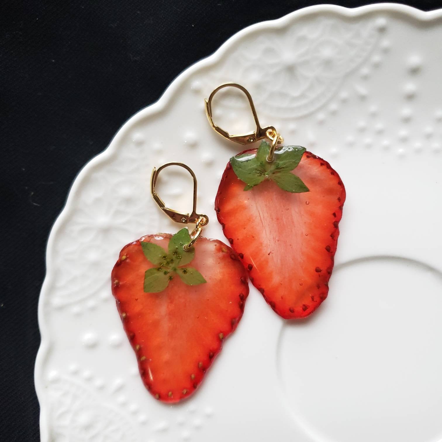 Strawberry Earrings Inner Slice Strawberry Real Pressed - Etsy Canada