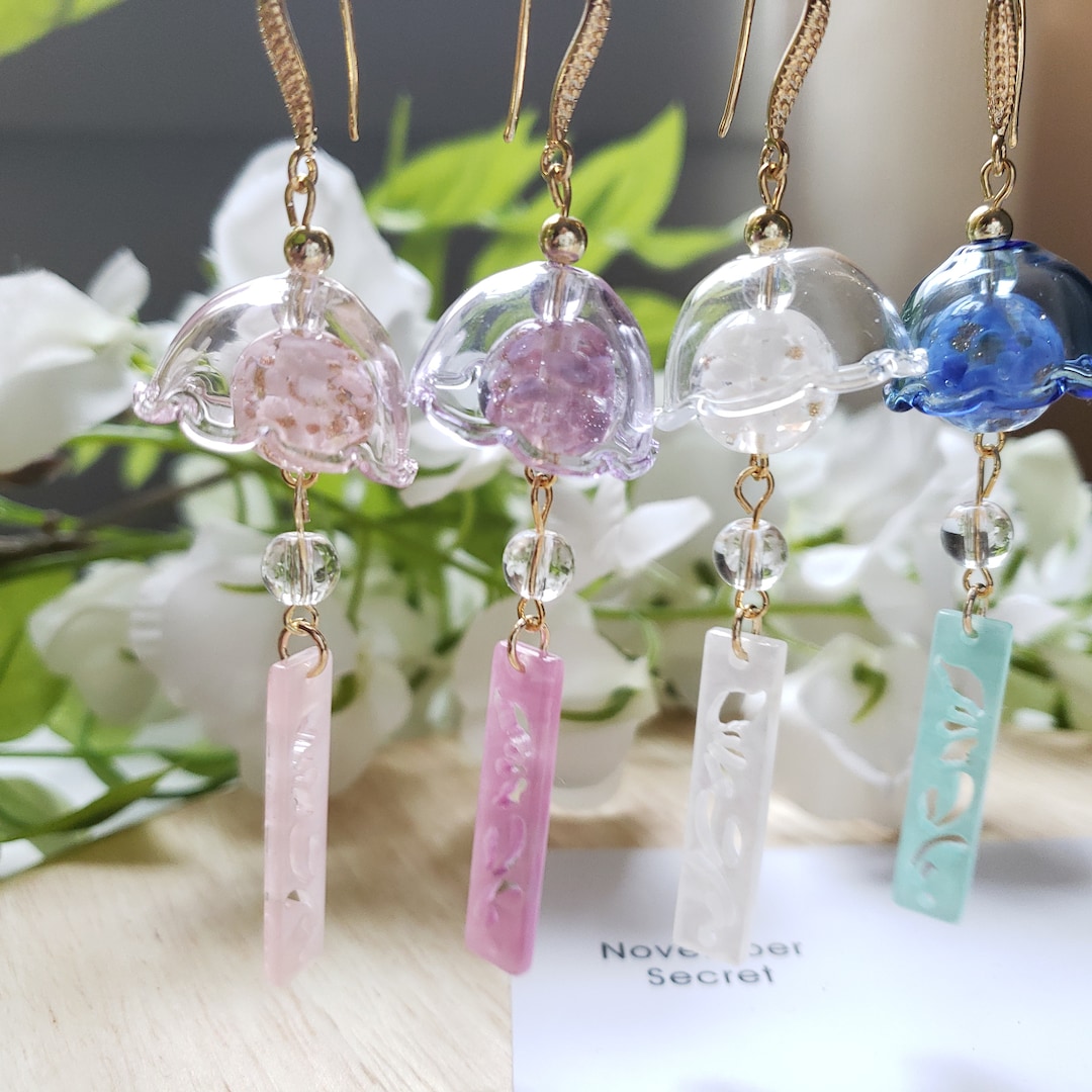 Wind Chime Earrings, White Blue Purple Dangle Earrings - Etsy