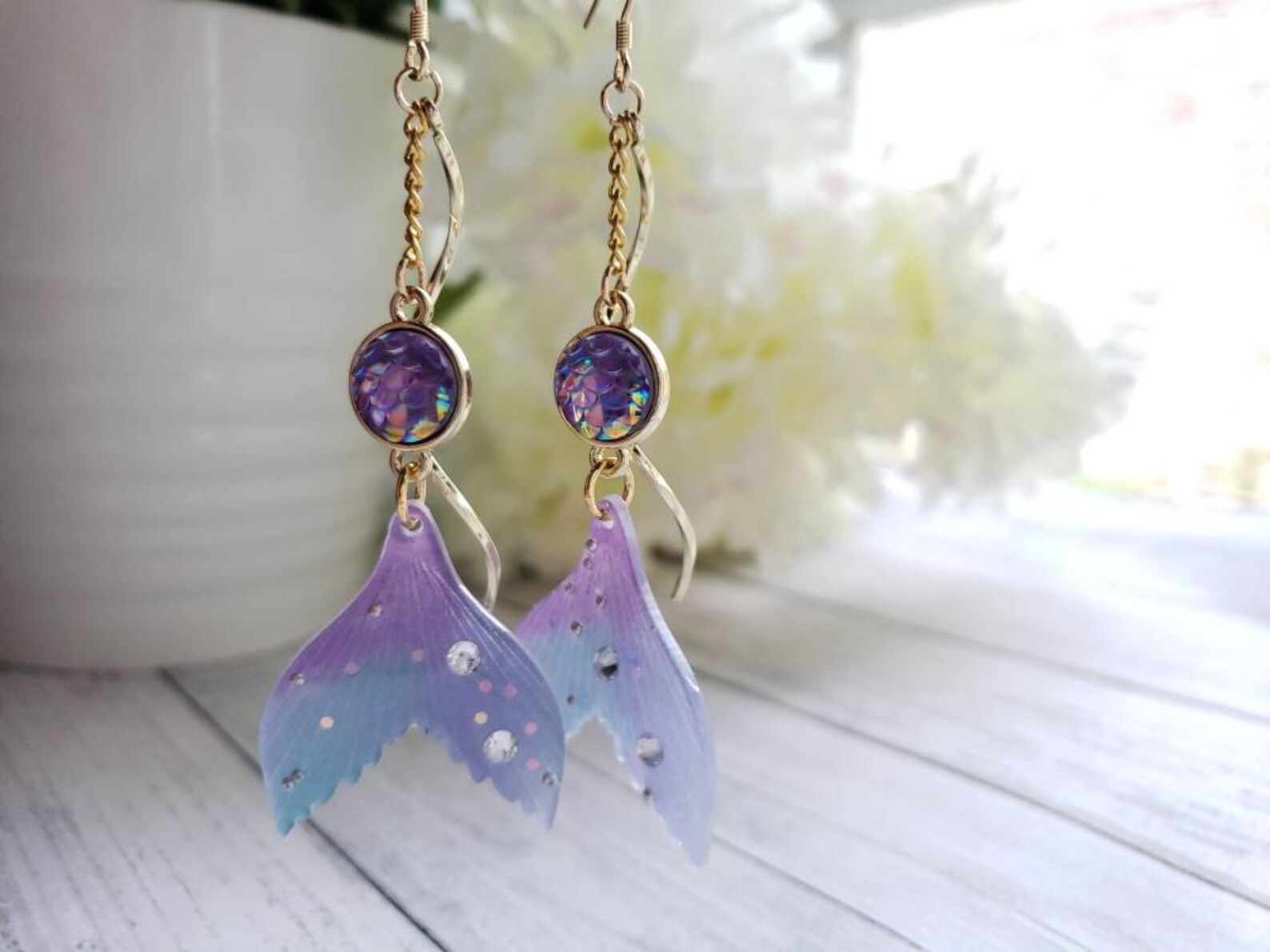 Mermaid Earrings, Mermaid Tail Earrings, Ocean Dangle Earrings - Etsy