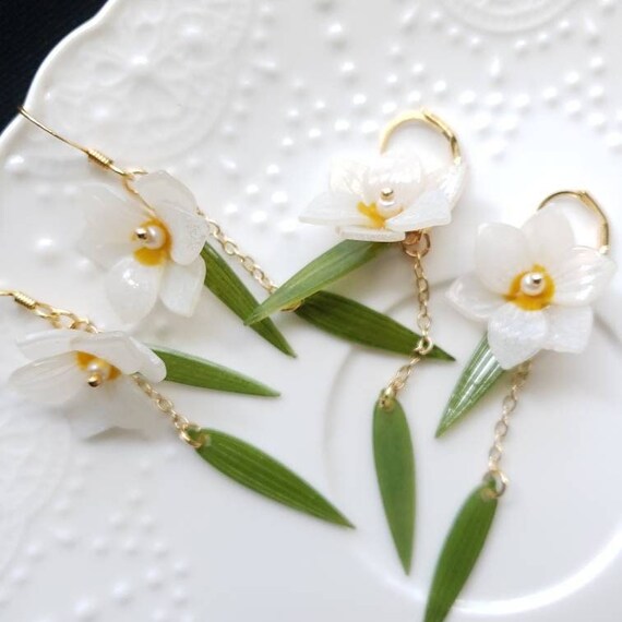 Daffodil Dangle Earrings White Daffodil Earrings Flower - Etsy